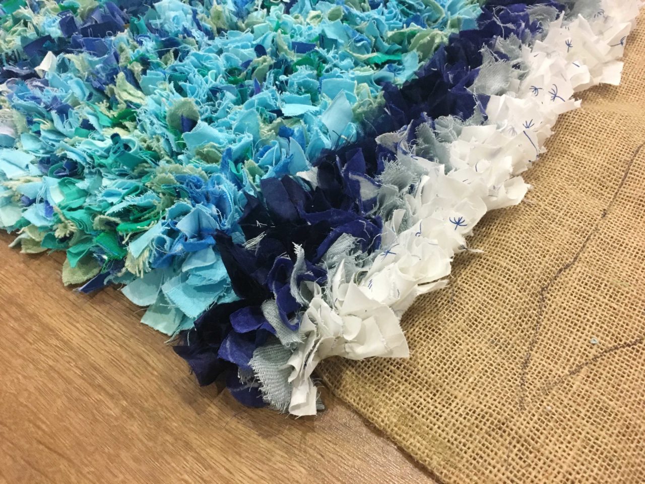 Ragged Life Blog | White Row of Rag Rugging - Ragged Life Blog